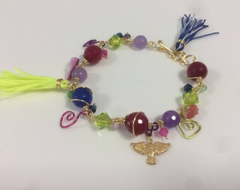 Fantasy Bracelet with Crystal Stone Blood Red Mint Green