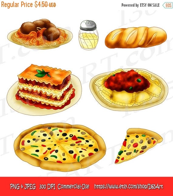50% OFF Spaghetti and Meatballs Clipart, Pizza, Pasta, Italian, bread ...