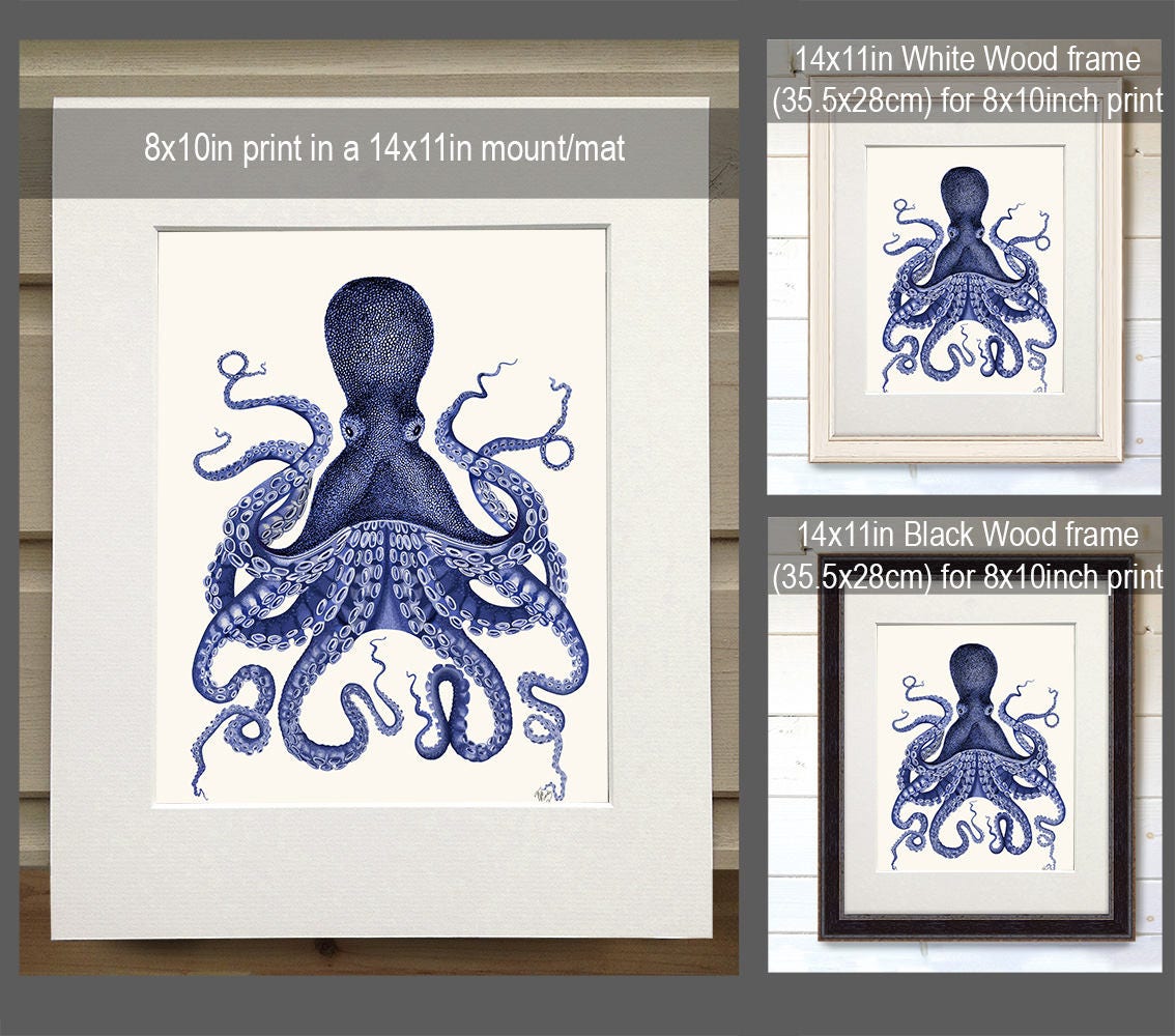 Octopus Print Blue Octopus Print 3 Nautical Home Decor