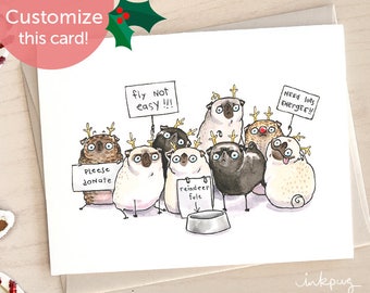 Pug art pug cards funny cards pins and magnets by Inkpug on Etsy