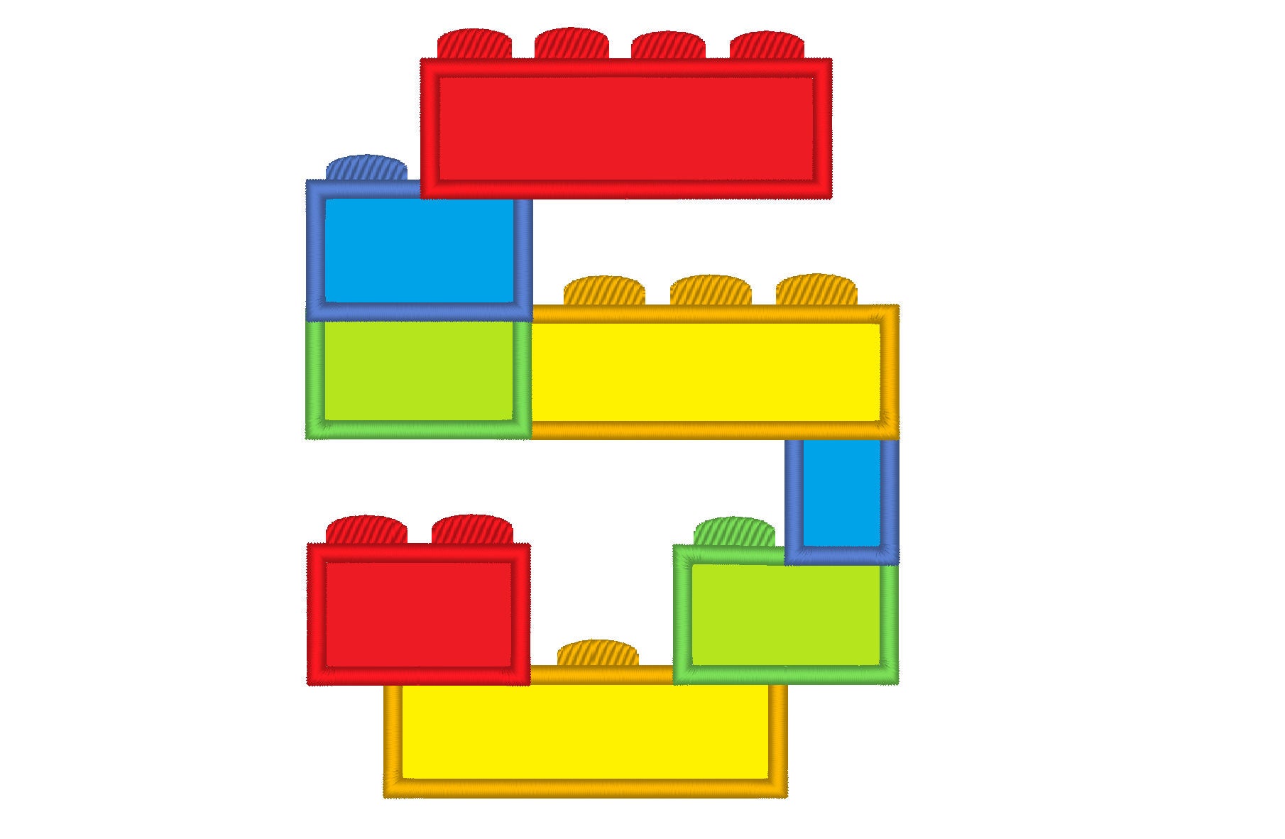 Lego Birthday number 5 five machine embroidery assorted