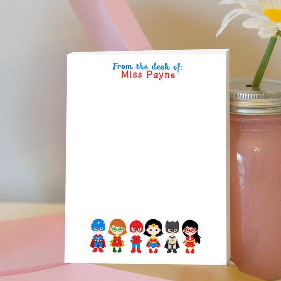Superhero Notepad Personalized Teacher Notepad Superhero