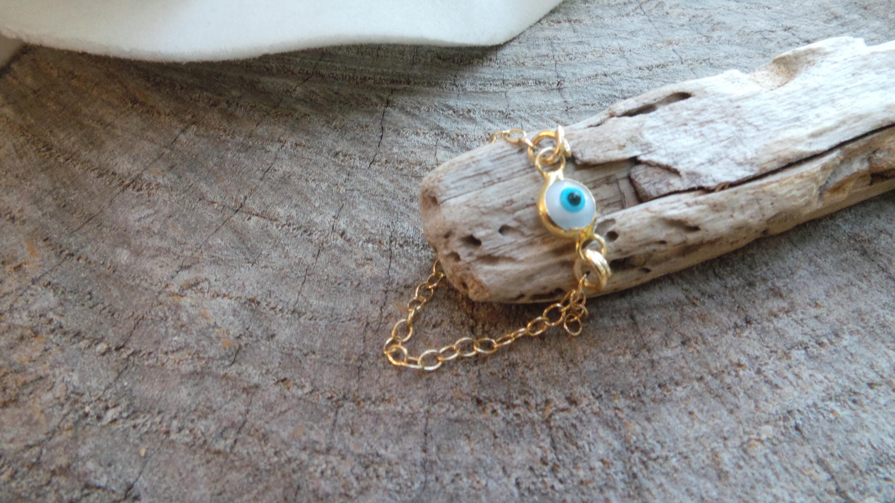 Evil eye ring.Evil eye chain ring. Gold fill evil eye ring. Dainty evil ...