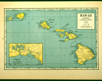 Vintage hawaii map | Etsy