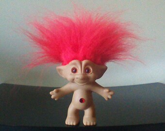 Vintage Treasure Jewel Troll Doll Red Hair Red Jewel in Belly