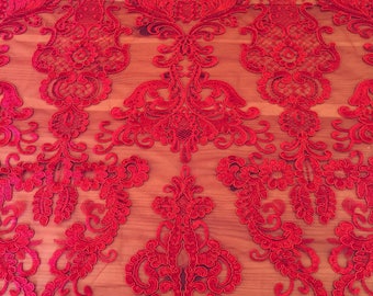 Red lace fabric | Etsy