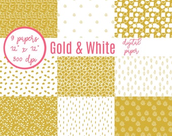 12 x 12 White and Gold Digital Scrapbook Paper: White and Gold