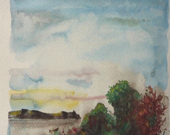 Boating on the lake boat painting watercolor print from