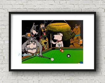 Dogs playing pool | Etsy