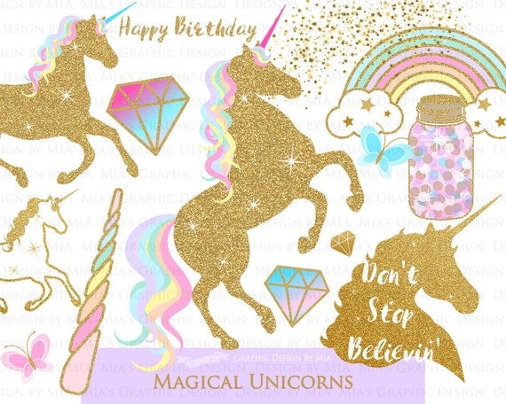 Magical Unicorns, Gold Glitter Unicorns, Einhorn, Unicorn Digital ...