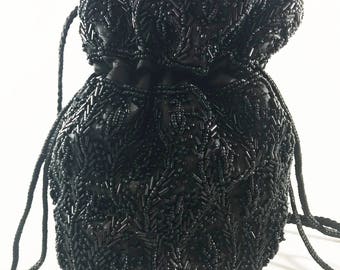 OOAK purse back pack drawstring pouch evening bag prom black