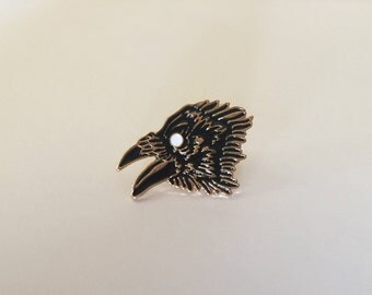 Copper Rook brooch heat coloured crow pin