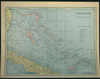 Old Map of Bahamas Bahama Islands 1737
