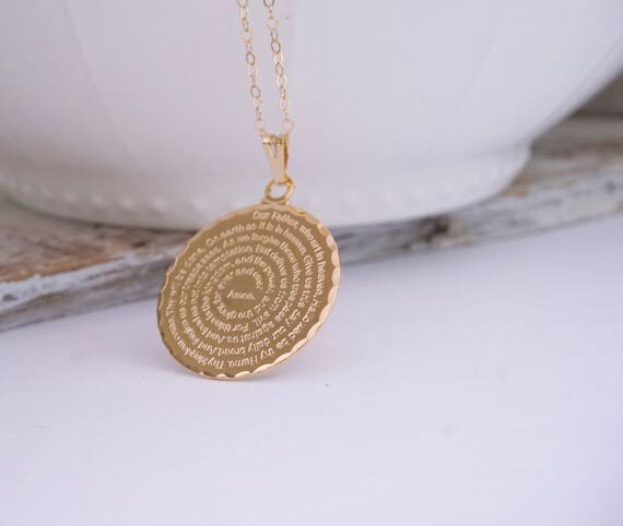 Large Gold Medallion Script Pendant Necklace Father English