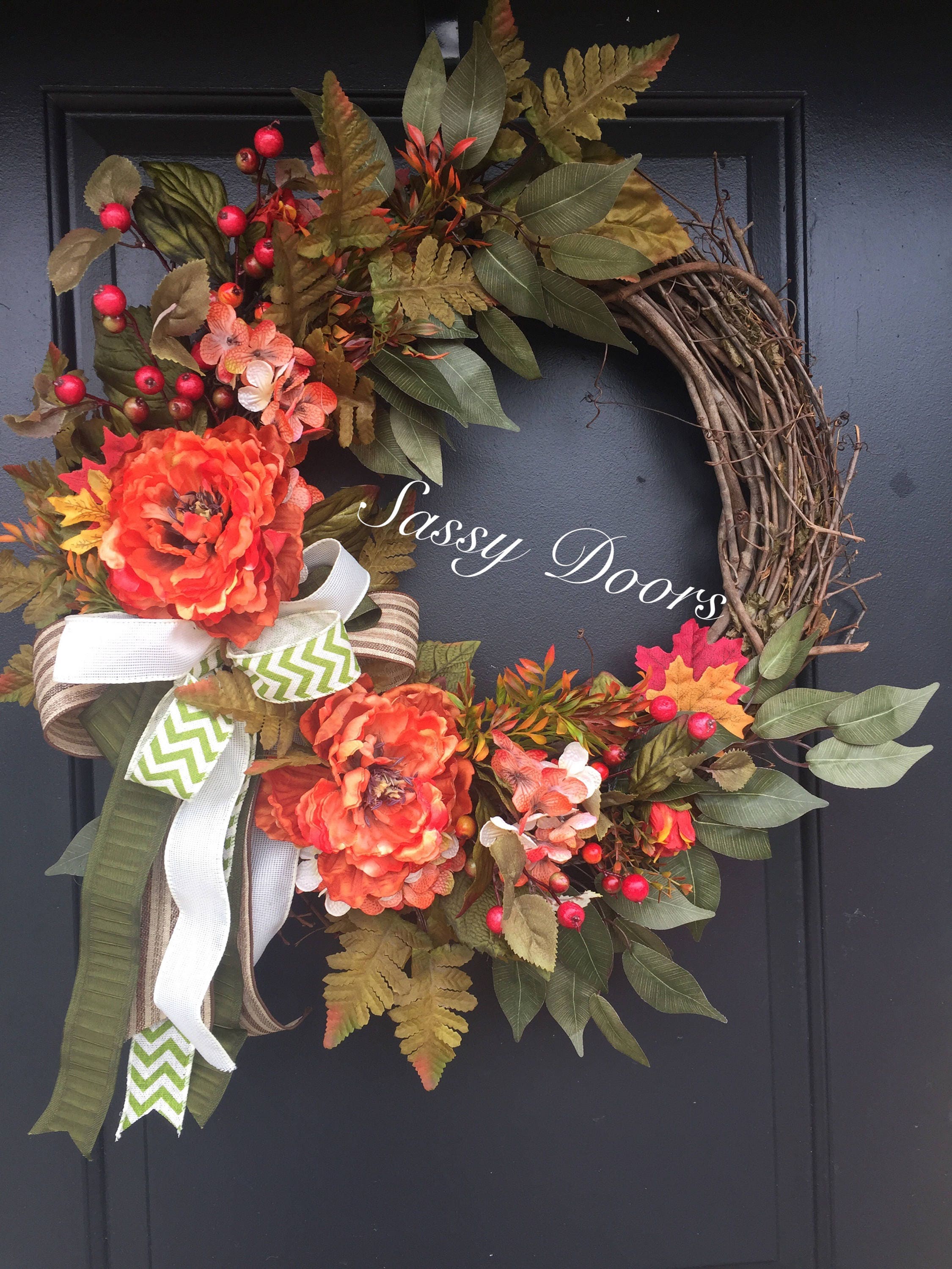Fall Hydrangea Wreath, Front Door Wreath, Autumn Wreath, Grapevine wreath