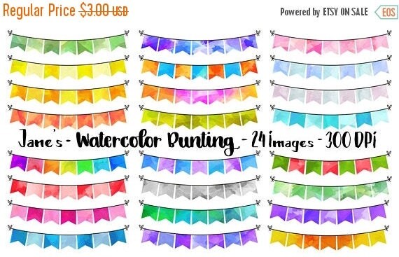 50% OFF Watercolor Bunting Clipart Bunting Download