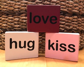 Valentine wooden blocks conversation blocks white pink and red