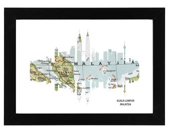 Kuala Lumpur Map Poster malaysia Map Print Art Deco Series