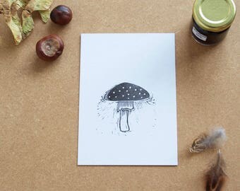 Mouse with berries and toadstool print