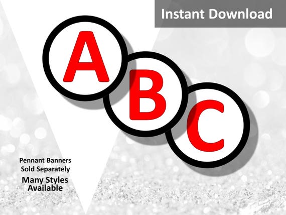 Red Alphabet Letters Instant Downlod, Pennant Banner Letters, 3 inch ...