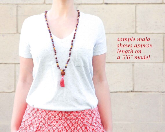 108 Mala Beads Knotted Mala Necklace Red Tiger Eye