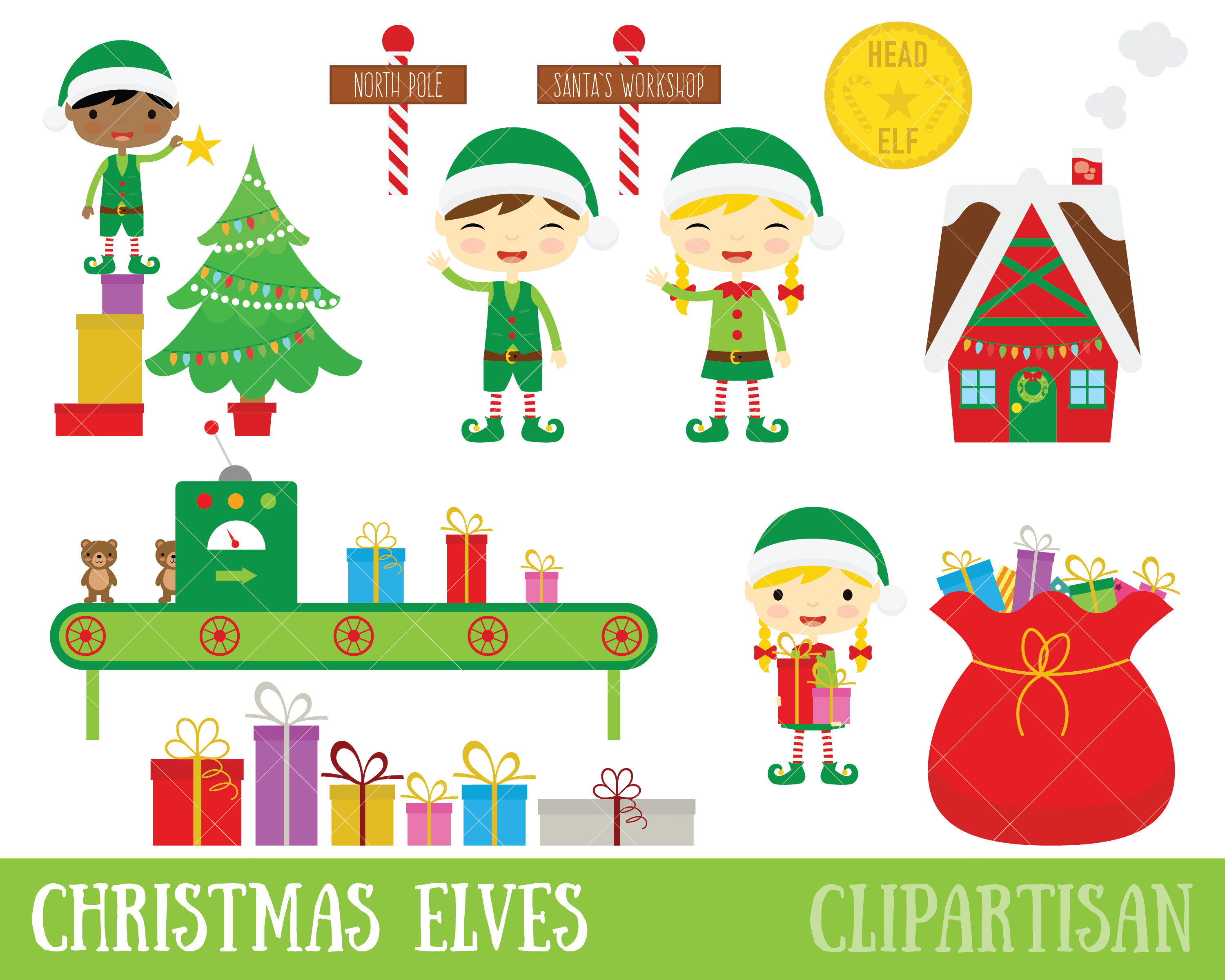 Christmas Elves Clipart / Santa's Workshop / Elf Clip Art