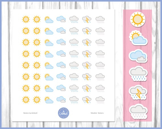 Weather Stickers Sunny Stickers Cloudy Stickers Rain