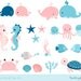 Cute sea animal clipart Kawaii ocean clipart Baby girl
