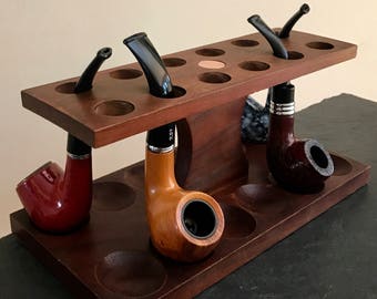 18Pipe Handmade Lighted Tobacco Pipe Rack Cabinet