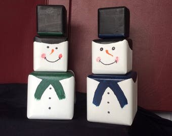 Wood block snowman | Etsy