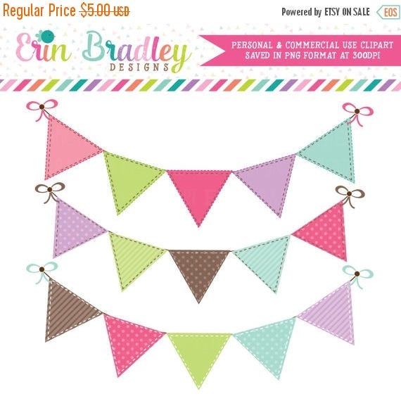 80% OFF SALE Bunting Banner Flags Clipart Clip Art for