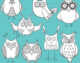 Owl Digital Stamp Outline Cute Woodland Owl Line Art PNG