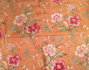 Orange floral fabric | Etsy