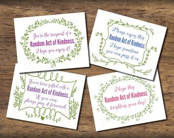 Printable Random Act of Kindness Cards RAOK Pay It Forward