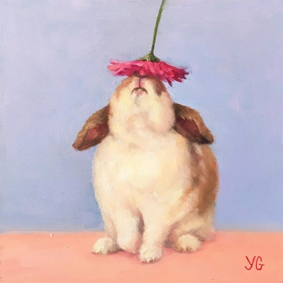 Custom Oil Bunny Rabbit portrait. Original oil painting from