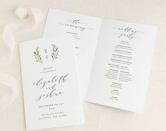 Greenery Wedding Programs Template Printable Wedding Program