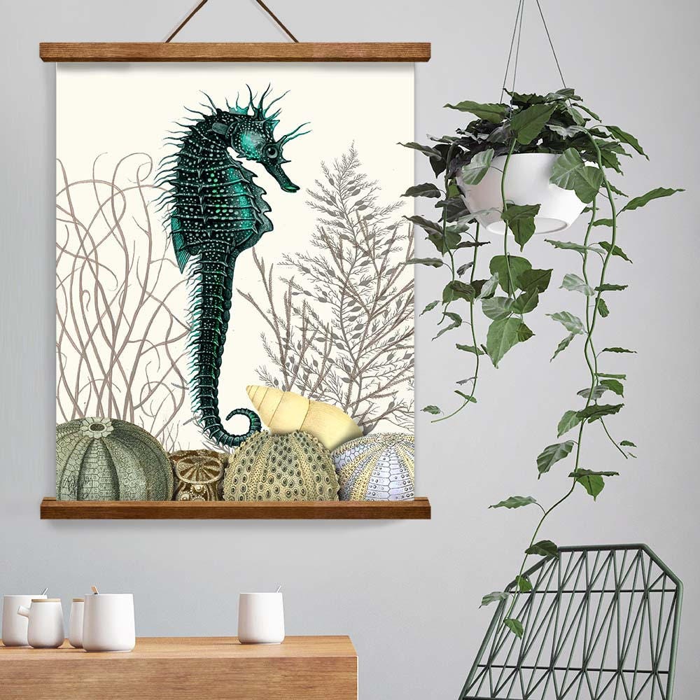 Seahorse Print Seahorse & Sea Urchins Nautical print beach