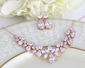 Rose gold necklace set Bridal jewelry set Bridesmaid