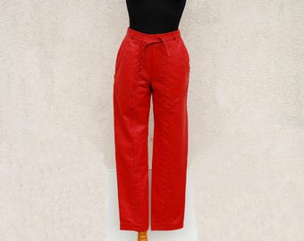 Red leather pants | Etsy