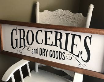 Aged Primitive early Looking Grocery Dry Goods Wood Sign