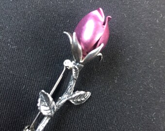 Silver rose pin | Etsy