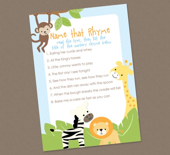 Safari Name That Nursery Rhyme Baby Shower Game With Answer Key 