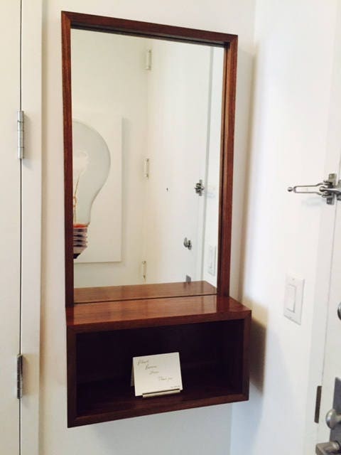 Custom Walnut Entry Hall Mirror with wall shelf Mid Century
