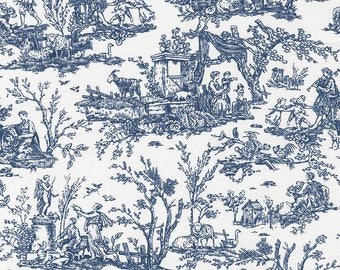 Blue toile fabric | Etsy