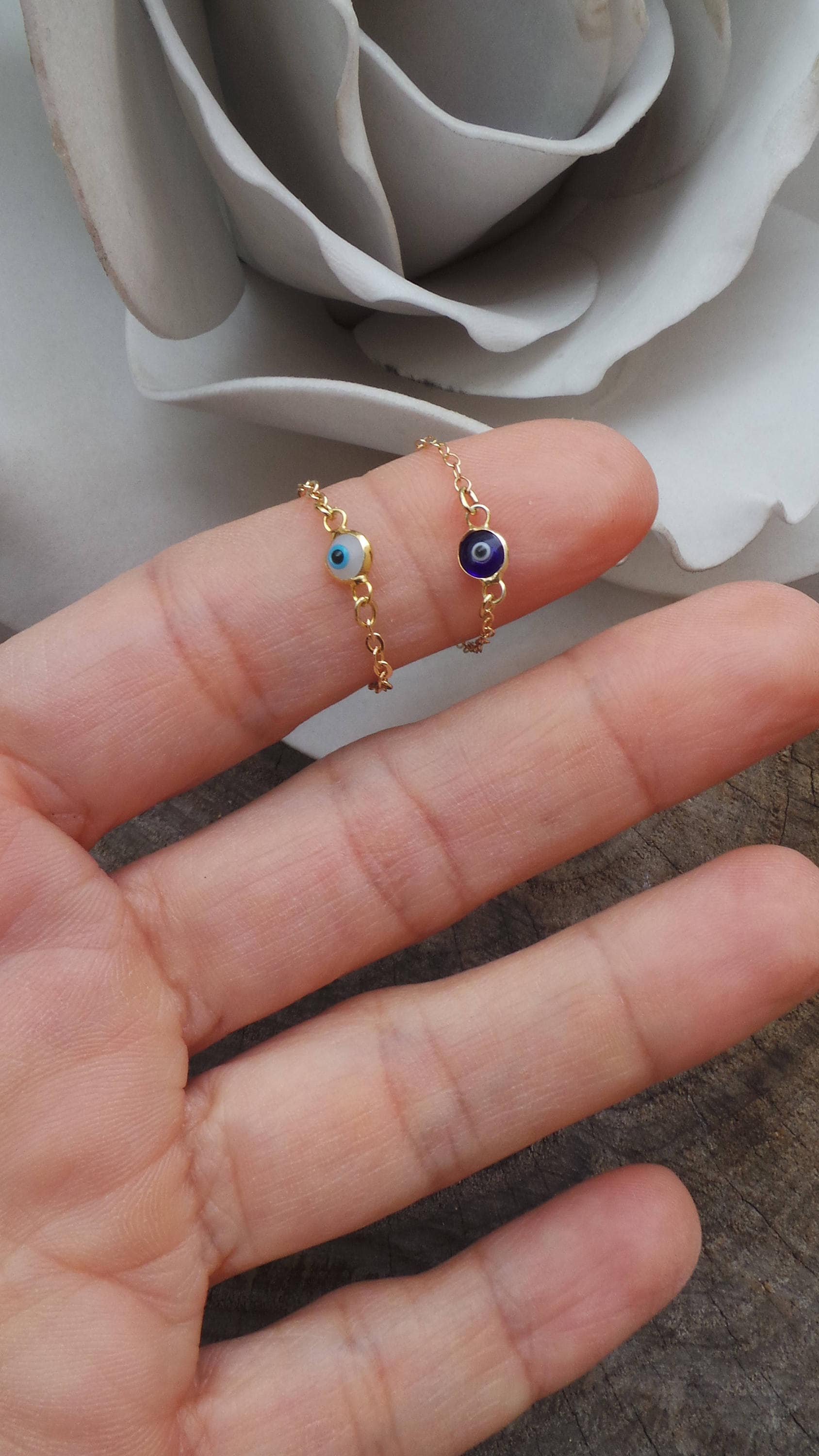 Evil eye ring.Evil eye chain ring. Gold fill evil eye ring. Dainty evil ...