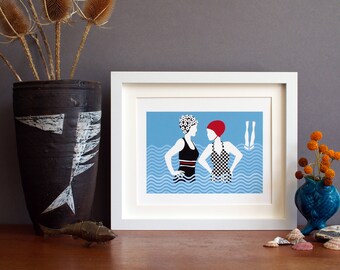 Swimmer Art Diver Wall Art Swimming Artwork Vintage Wall