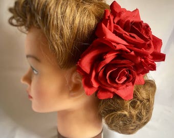 Red rose hair clip | Etsy
