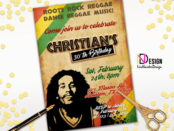 Reggae Birthday invitation, Reggae invitation, Rasta invitation ...
