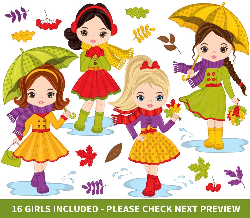 Autumn Girls Clipart Vector Autumn Clipart Fall Girl
