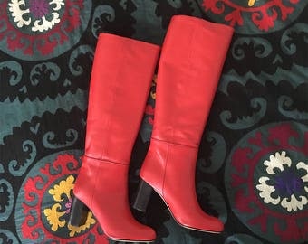 Red leather boots | Etsy